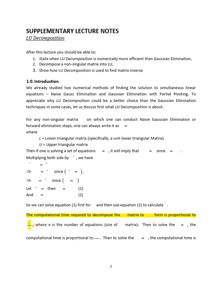 1.3.lu Decomposition | PDF | Matrix (Mathematics) | Mathematical Objects