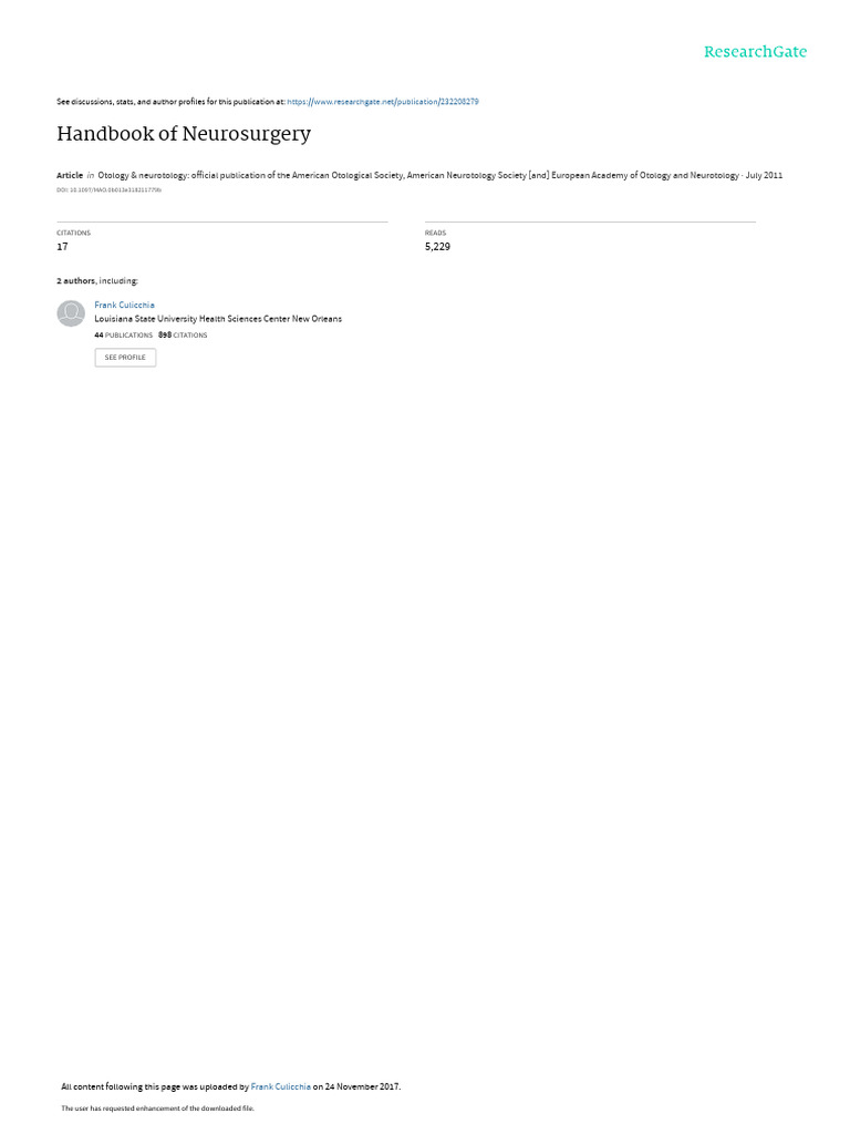 Handbook of Neurosurgery | PDF | Neurosurgery | Biology