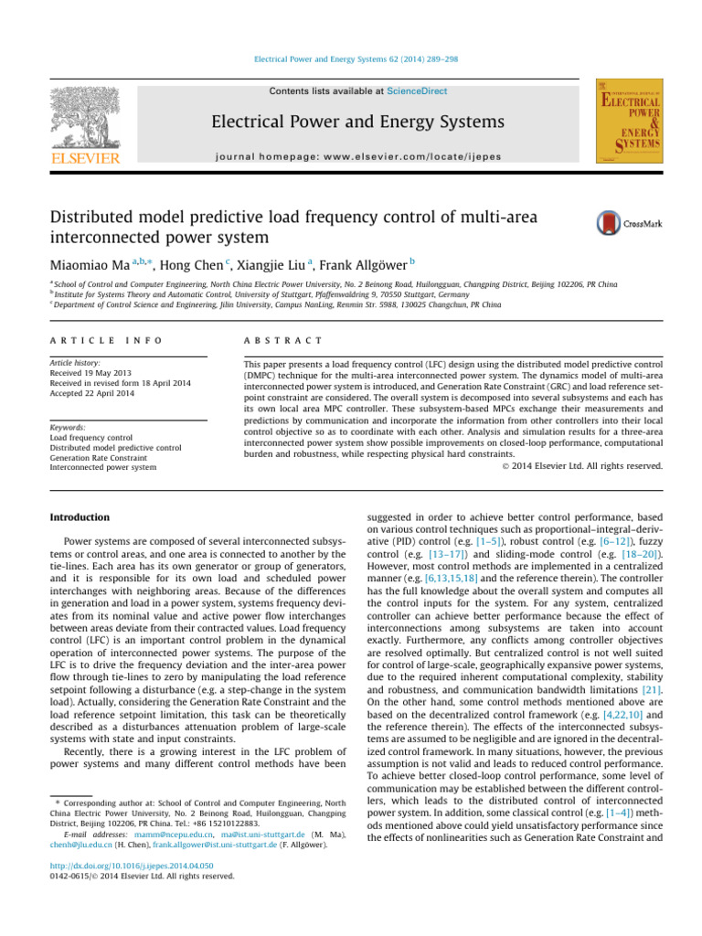 Distributed Model Predictive Load Frequency Control of Multi-Area | PDF | Control Theory | System