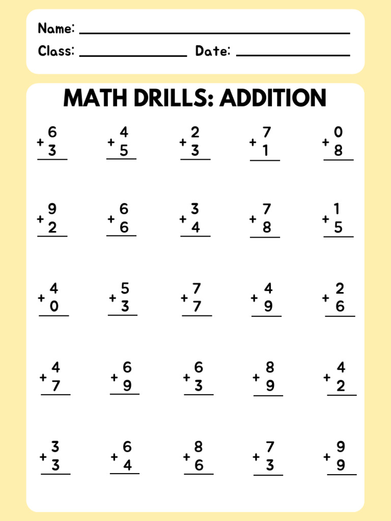 Math Drills Addition Worksheet PDF | PDF