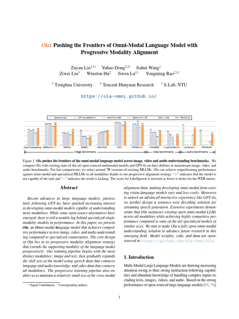 Ola: Pushing The Frontiers of Omni-Modal Language Model With Progressive Modality Alignment ...