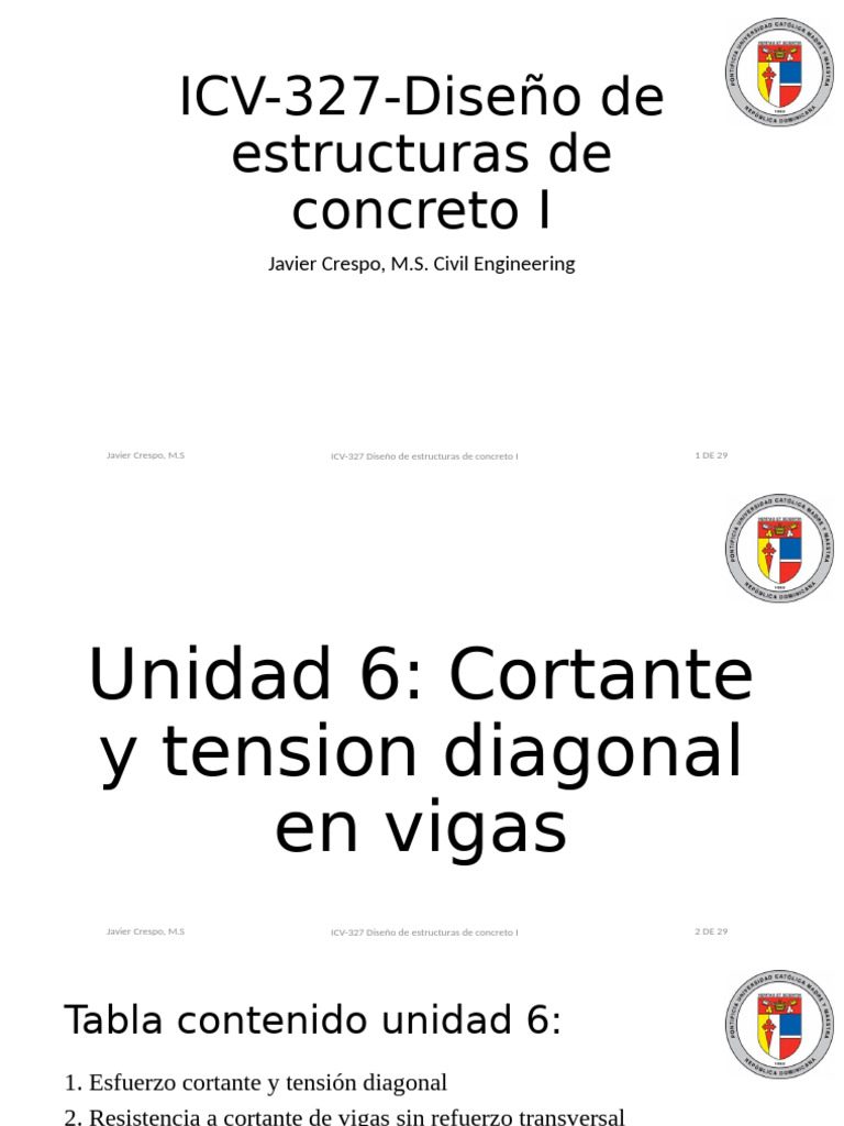 Unidad 6 - Cortante y Tensión Diagonal en Vigas | PDF | Hormigón | Viga ...