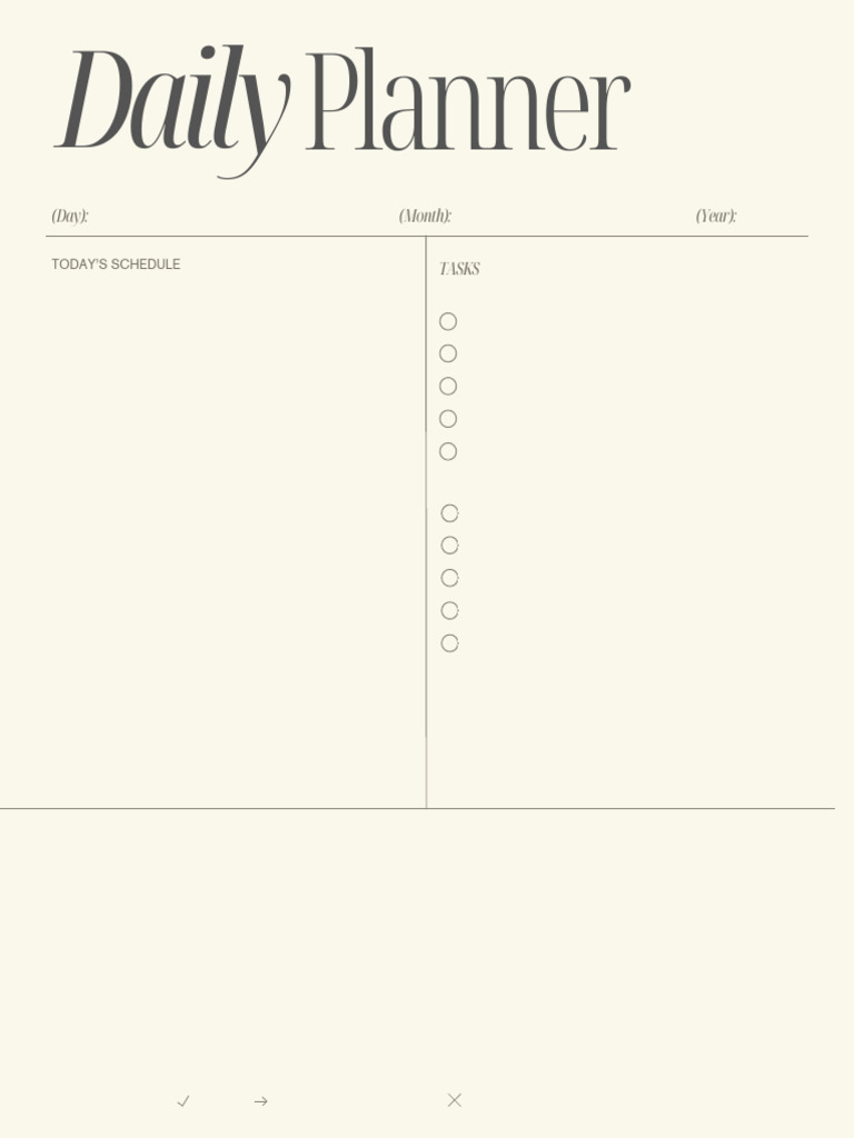 Cream Dark Grey Minimalist Daily Planner | PDF