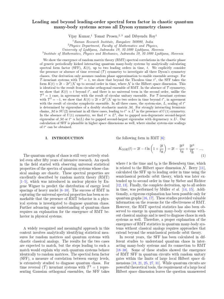 Leading and Beyond Leading-Order Spectral Form Factor in Chaotic Quantum Many-Body Systems ...