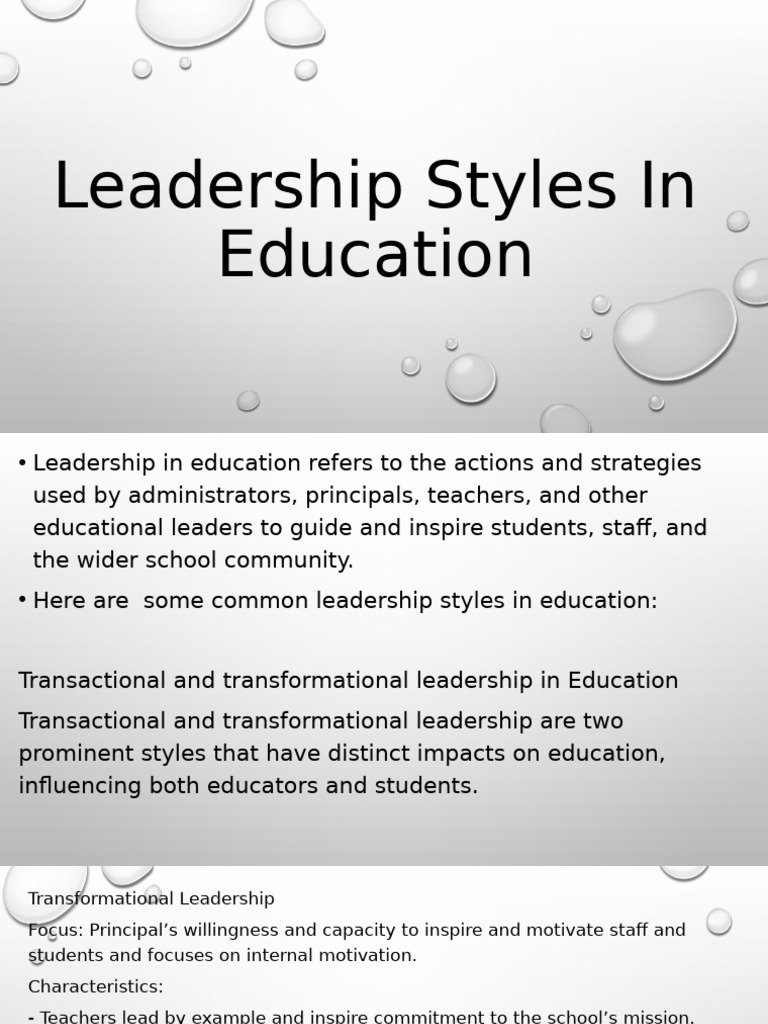 Leadership Styles In Education - Copy | PDF