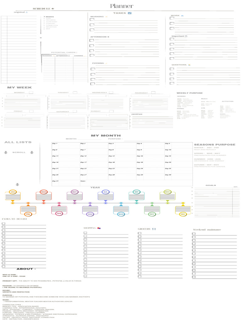 Cream Dark Grey Minimalist Daily Planner (8.5 X 16 In) (8.5 X 20 In) | PDF