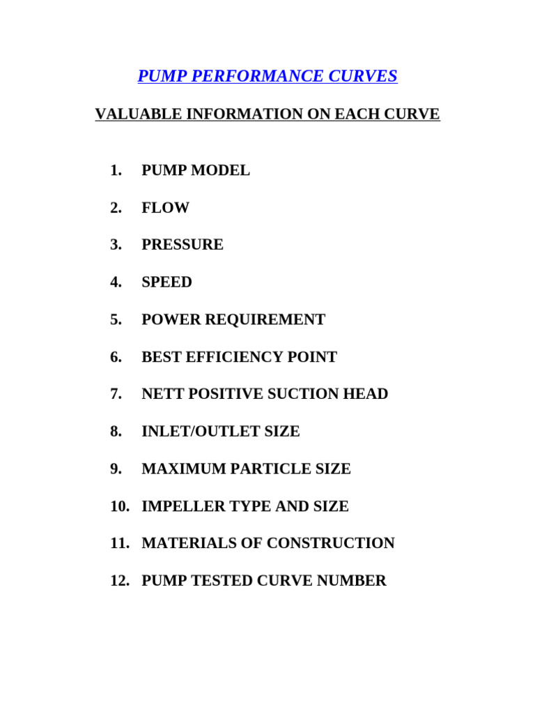 Pump Performance Curves - Training | PDF