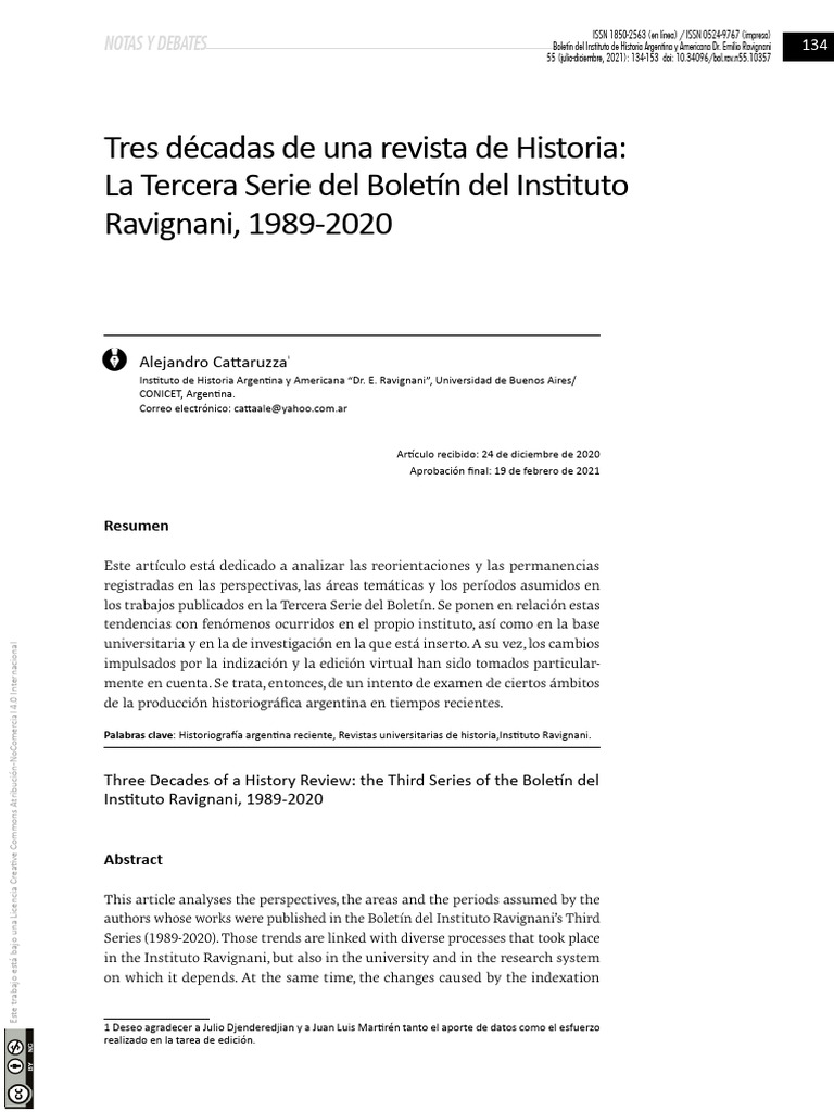 CATTARUZZA-TRES DÉCADAS DE UNA REVISTA DE HISTORIA POSTPRINT | PDF ...