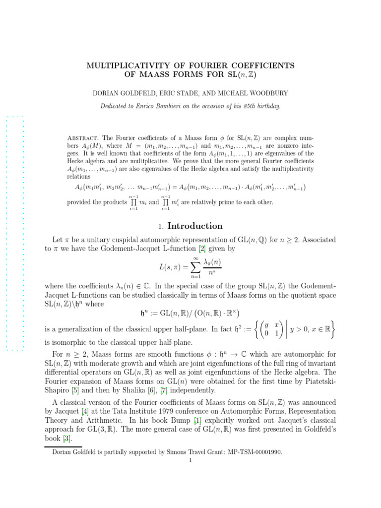 Maass Form Fourier Coefficients | PDF | Mathematics | Algebra