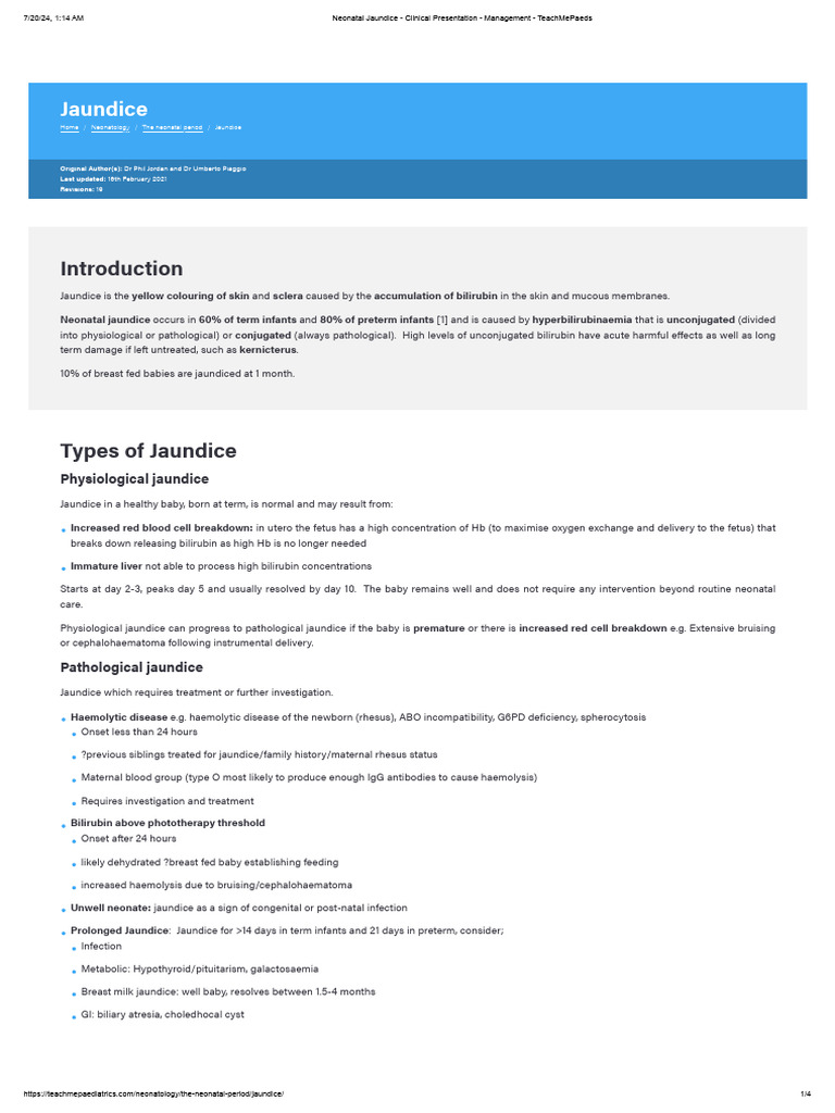 Neonatal Jaundice - Clinical Presentation - Management - TeachMePaeds ...