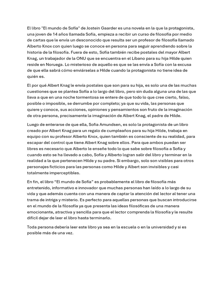 "El mundo de Sofía: Filosofía y misterio" | PDF | Novelas