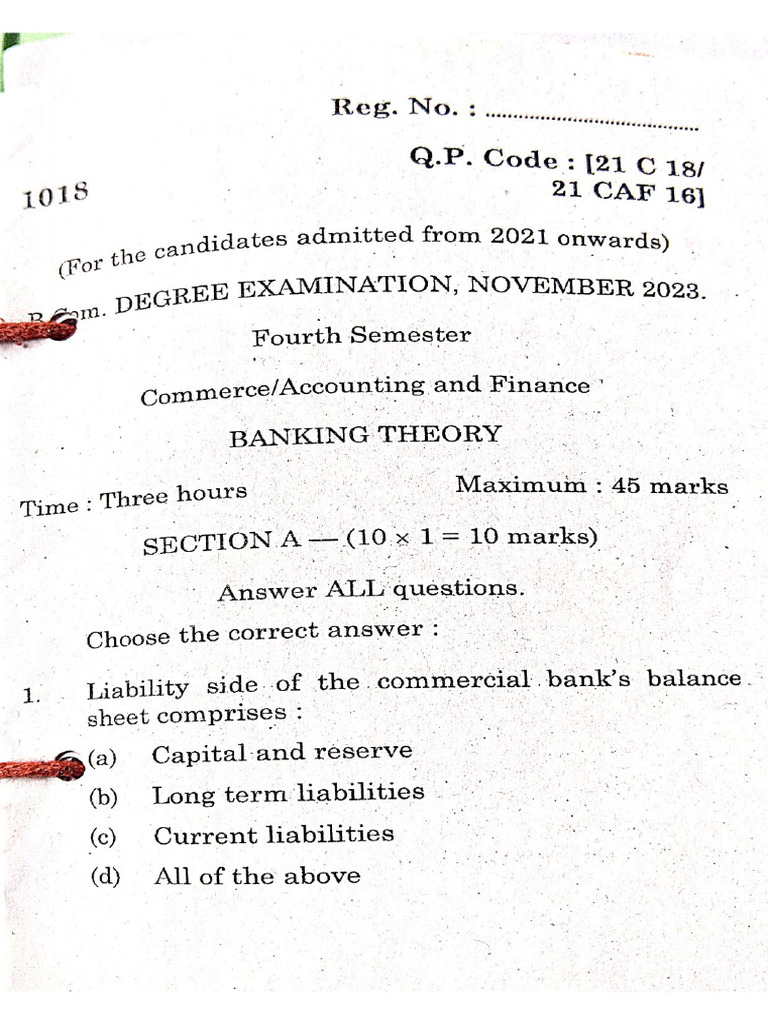 Banking law previous question paper | PDF