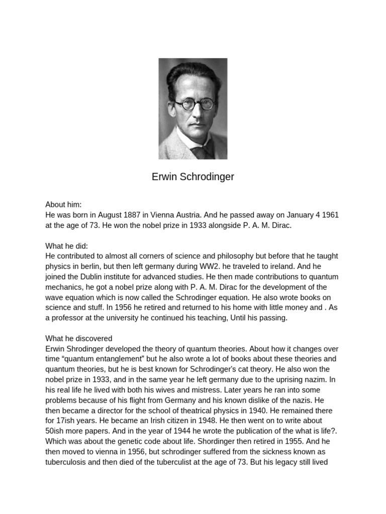 Erwin Schrodinger: Quantum Pioneer | PDF