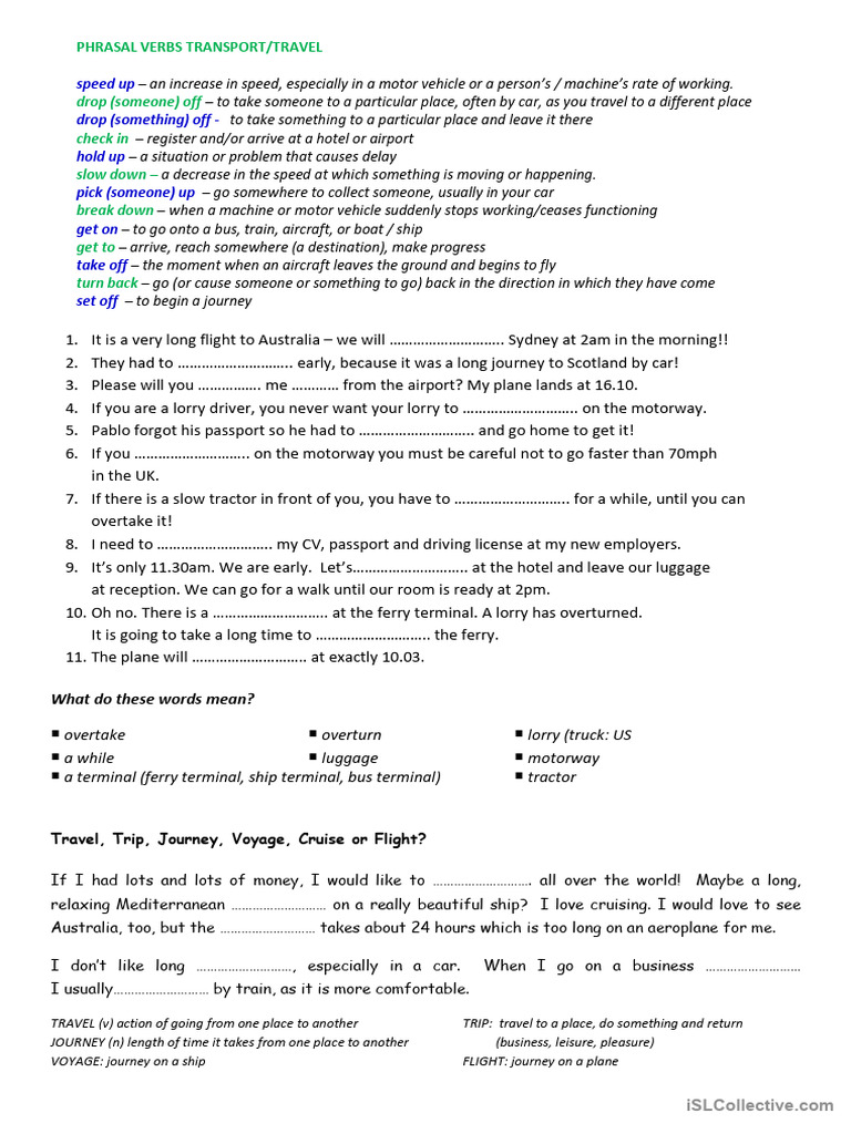 Phrasal Verbs for Travel and Transport | PDF | Transport | Vehicles