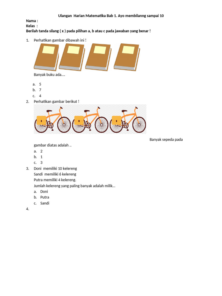 Ulangan Matematika Kelas 1 | PDF