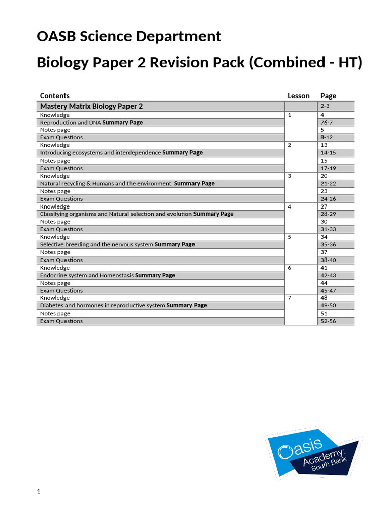 Biology Paper 2 Master Booklet - Combined HT | PDF | Reproduction | Ploidy