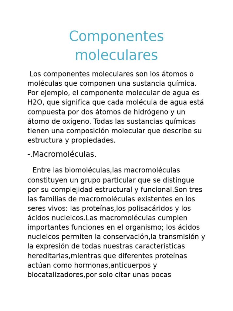 Componentes Moleculares | PDF | Nucleótidos | Ácidos nucleicos