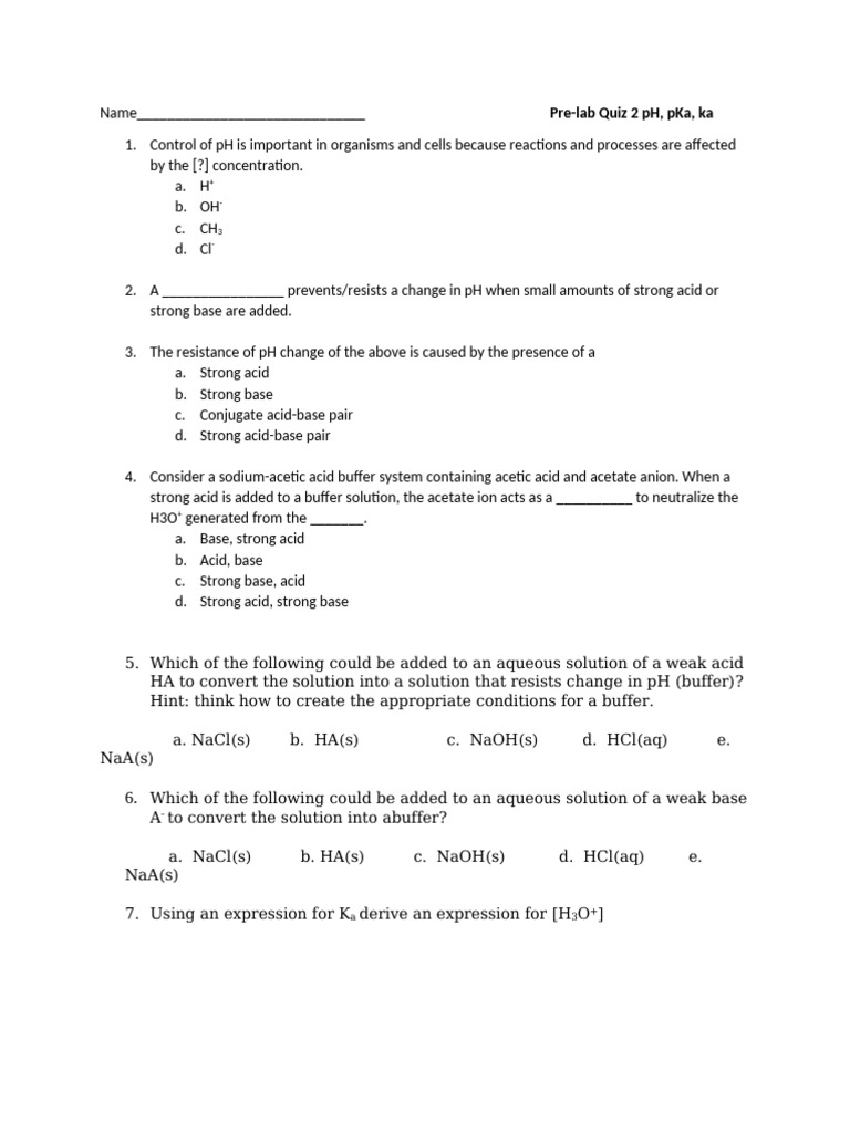 Prelab Quiz 2 PH | PDF