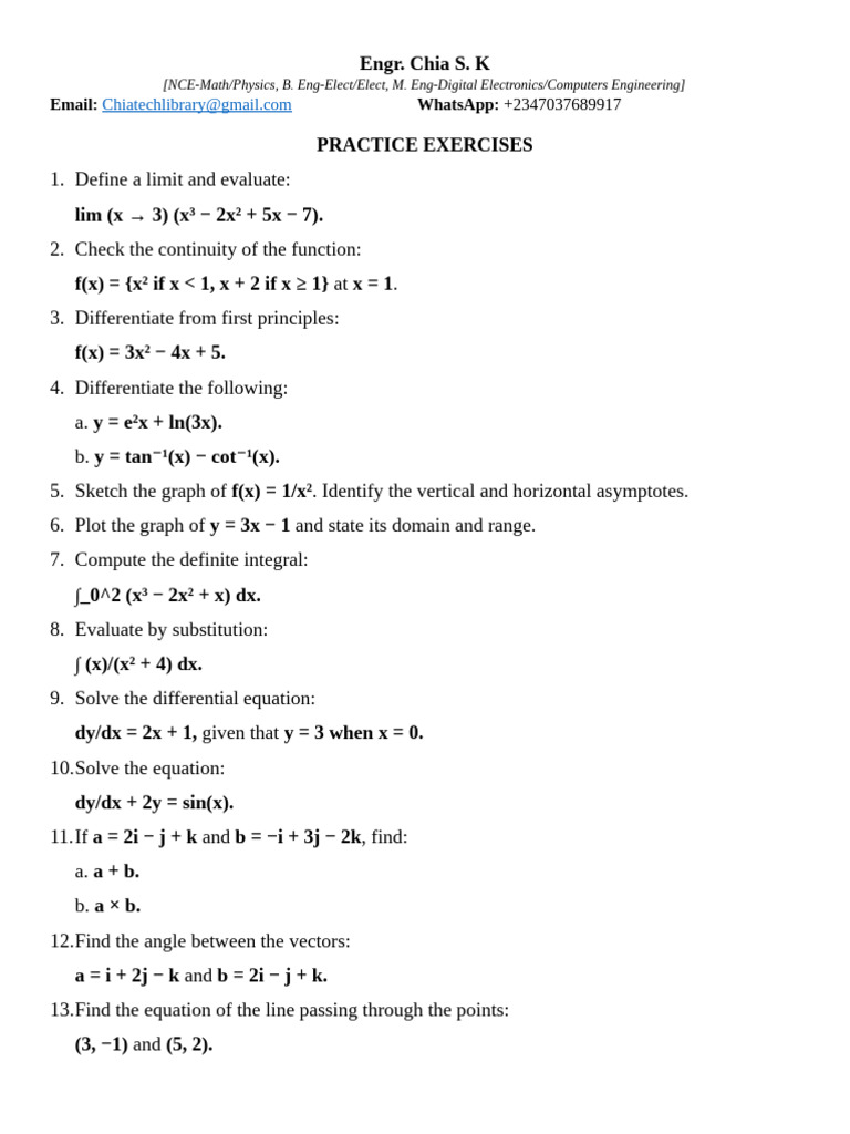 MATH II_Practice Exercises | PDF | Geometry | Differential Geometry