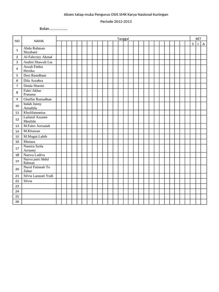 127483384 Contoh Absensi Osis | PDF