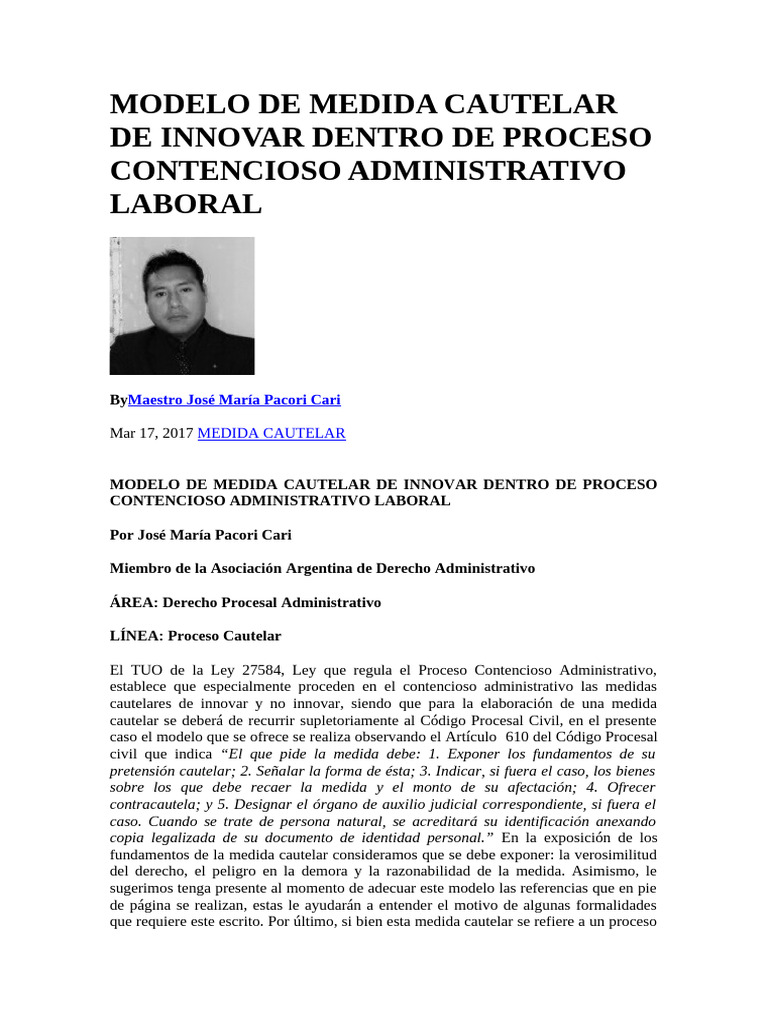 Modelo de Medida Cautelar Laboral | PDF | Mandato | Ley Pública