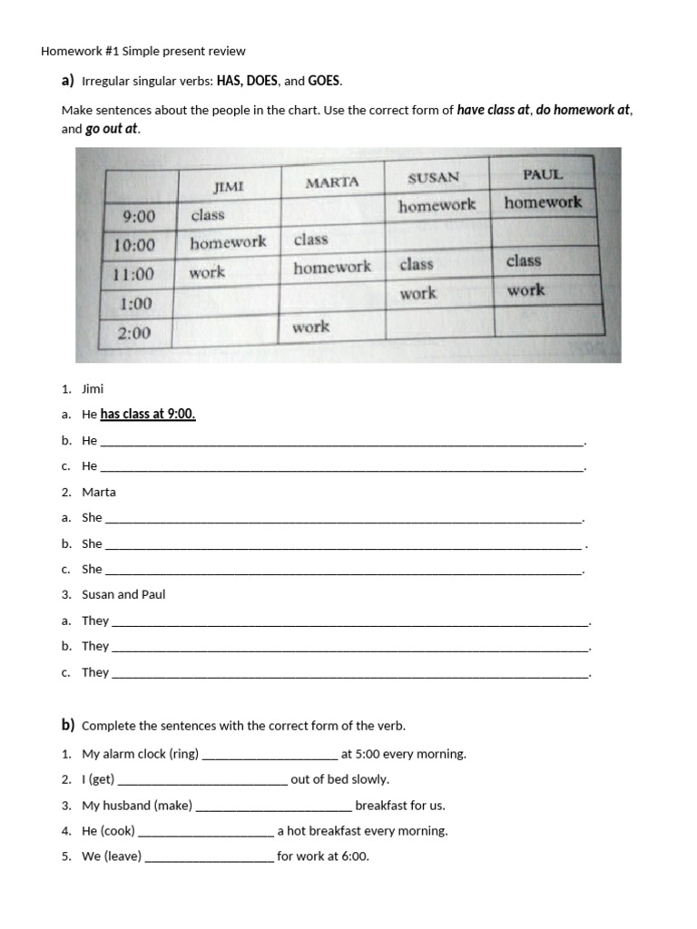 Homework #1 Simple Present Review | PDF