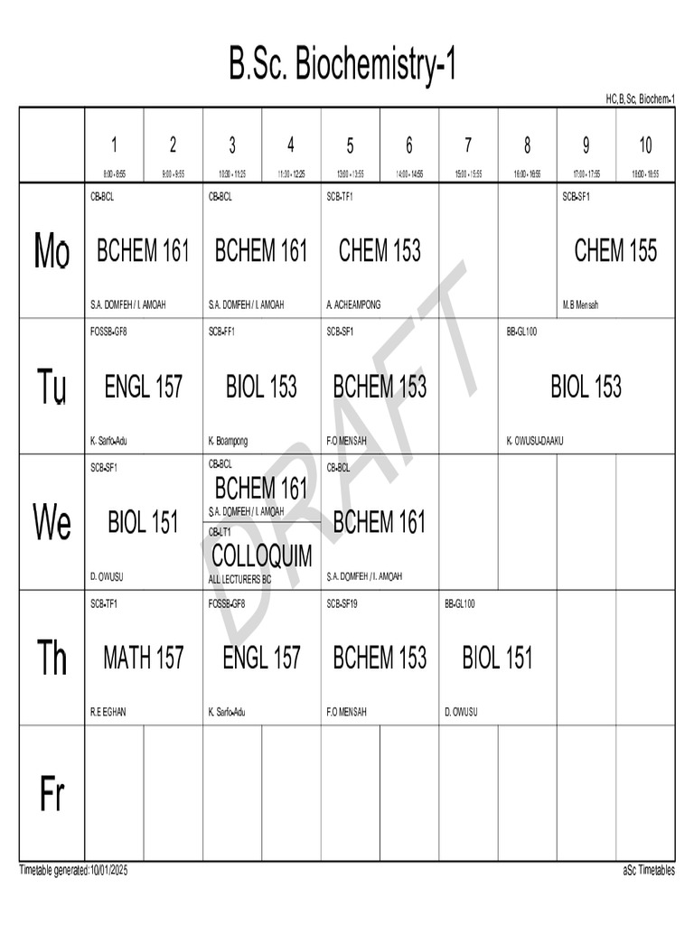 CoS First Semester Centralised Draft Teaching Timetable 2024-2025 | PDF