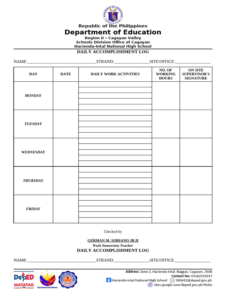 Daily Accomplishment Log | PDF