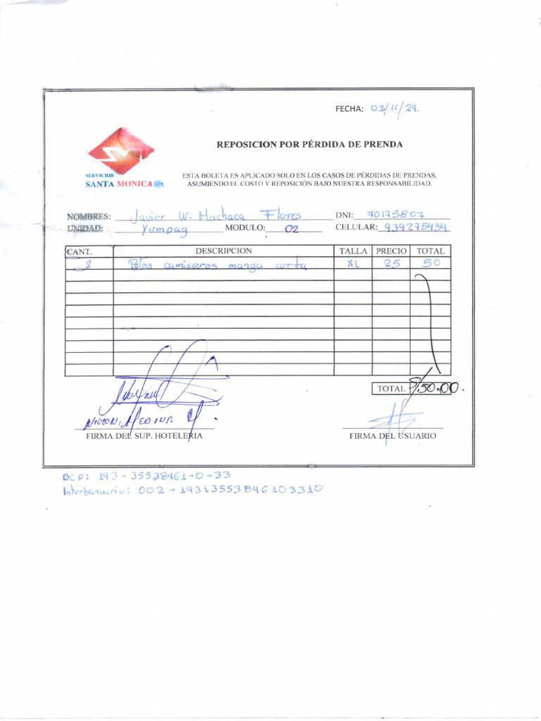 Formato Por Perdida de Prenda | PDF