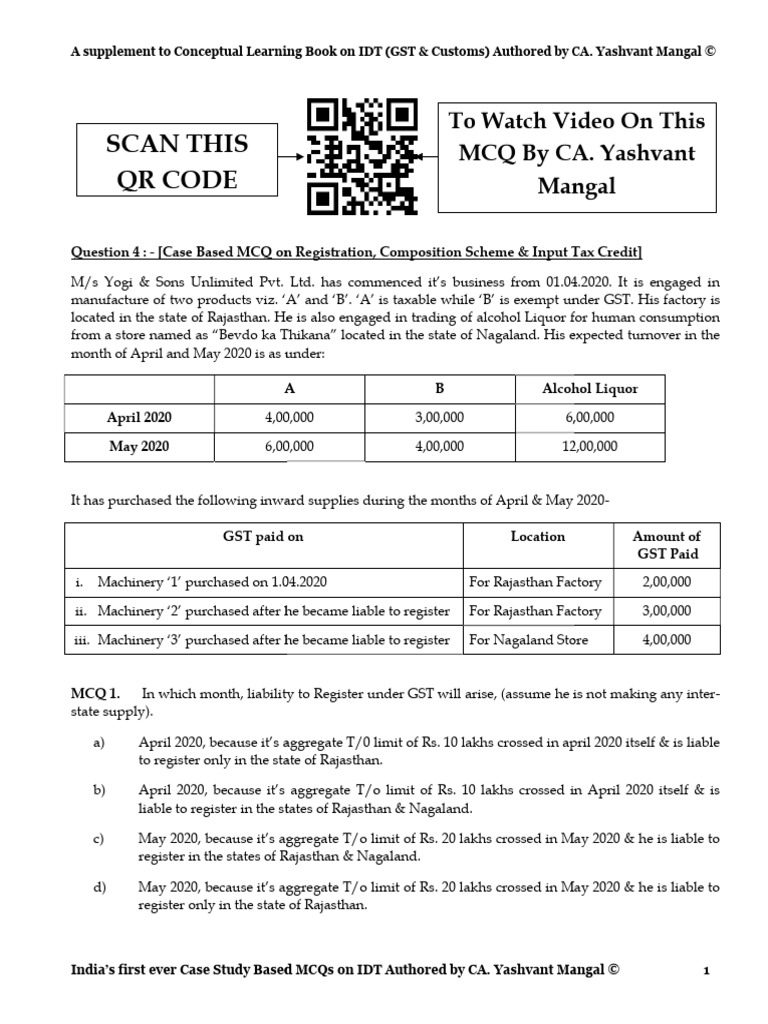 Case Study Based MCQ 4 | PDF | Value Added Tax | Taxation