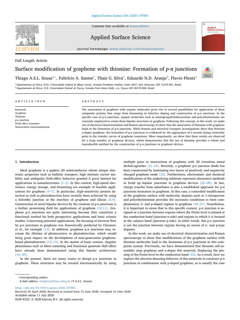 Graphene Thionine p-n Junction Formation | PDF | Graphene | Raman ...
