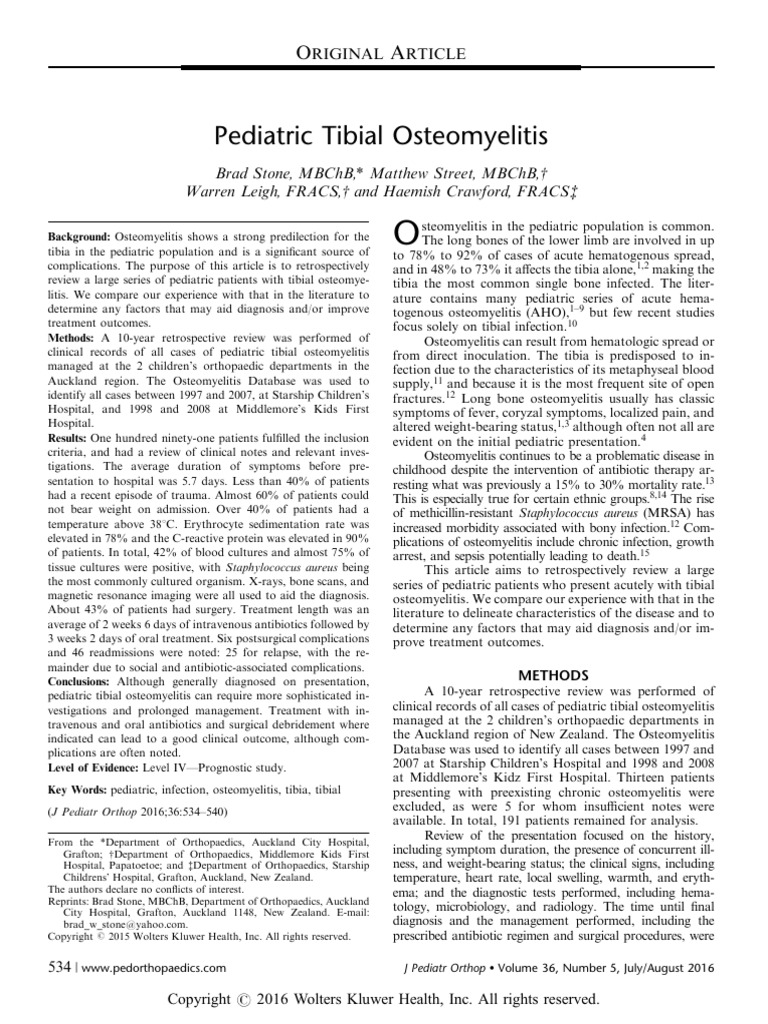 Pediatric Tibial Osteomyelitis | PDF | Medical Specialties | Diseases ...