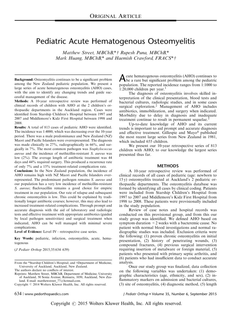 Pediatric Acute Hematogenous Osteomyelitis | PDF | Medical Imaging | Ct ...