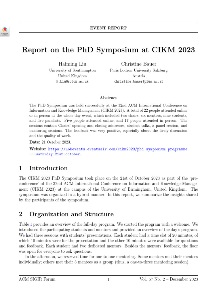 Liu 2024 Sigirforum Cikm PHD Symp | PDF | Association For Computing Machinery | Machine Learning