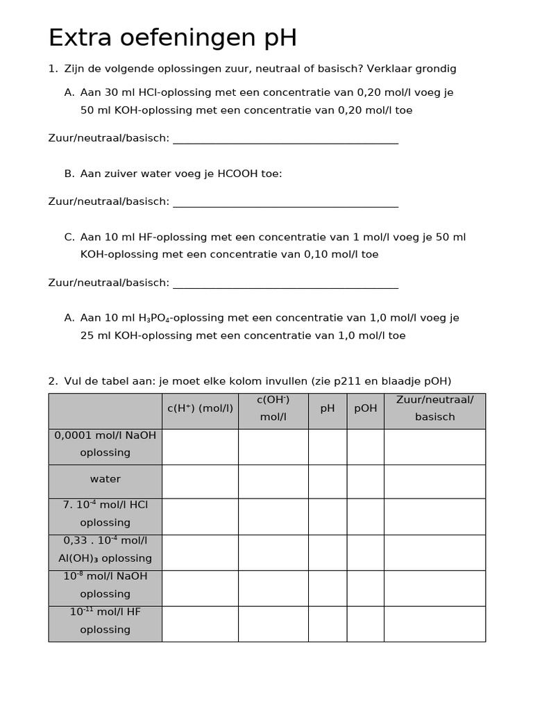 Extra Oefeningen PH en Redox | PDF