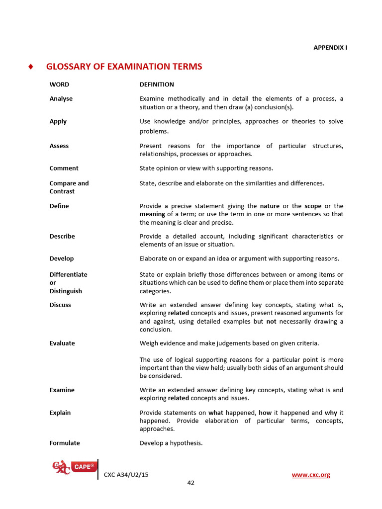 TERMS Used in Examination Questions CXC | PDF | Reason | Semantics