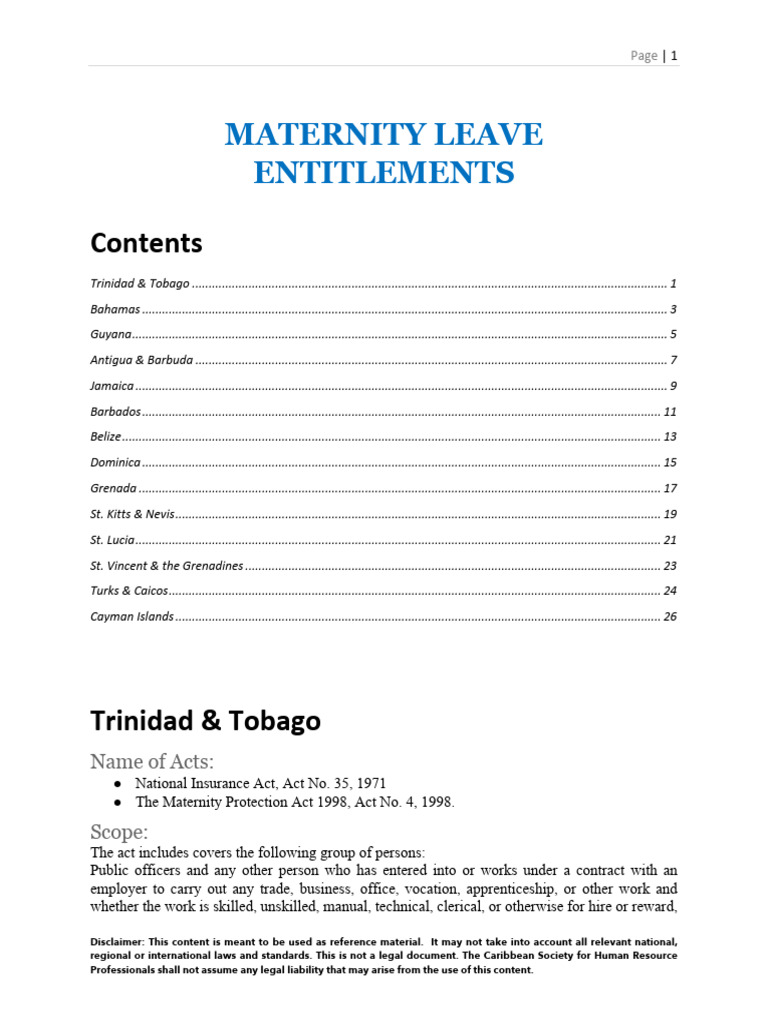 Maternity Leave Entitlements in the Caribbean | PDF | Parental Leave ...