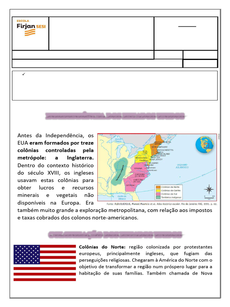 Atividade Mathues - Independência das 13 colônias | PDF | Treze ...