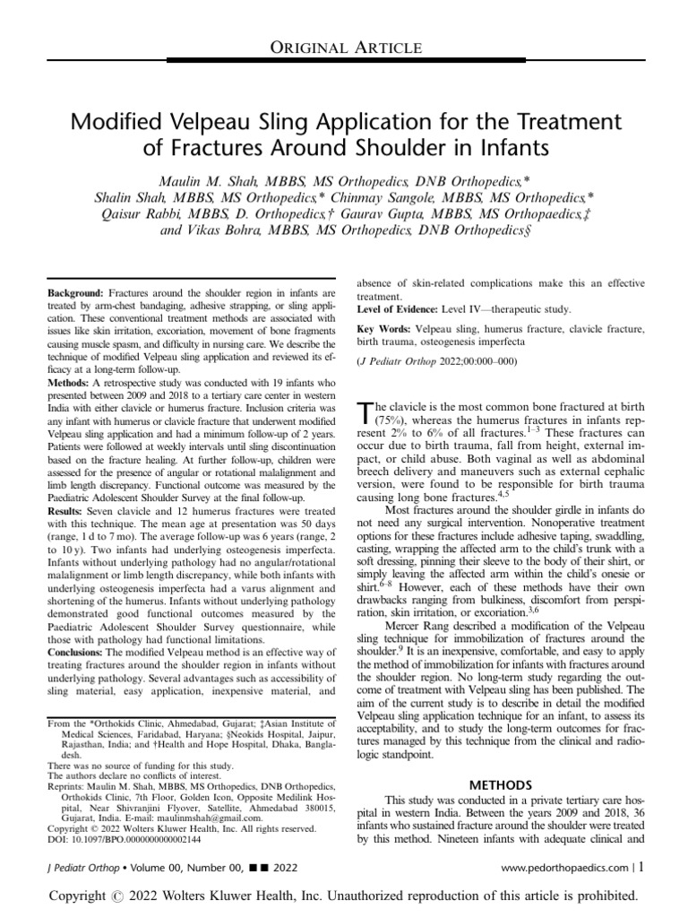 Modified Velpeau Sling Application For The Treatment of Fractures ...