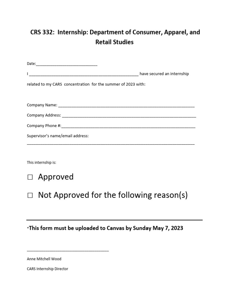 CARS Internship Approval Form 2023 | PDF