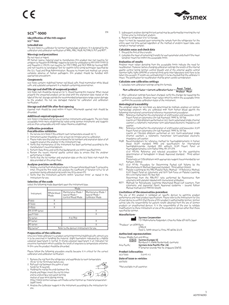 SCS-1000_CAL-100C_PI_EN | PDF | Calibration | Cytometry