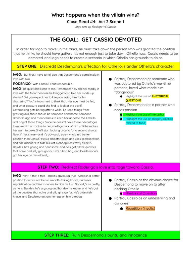 Close Read 4 Act 2 Scene 1 - Iago Get Cassio Demoted For Schoology-2 3 ...