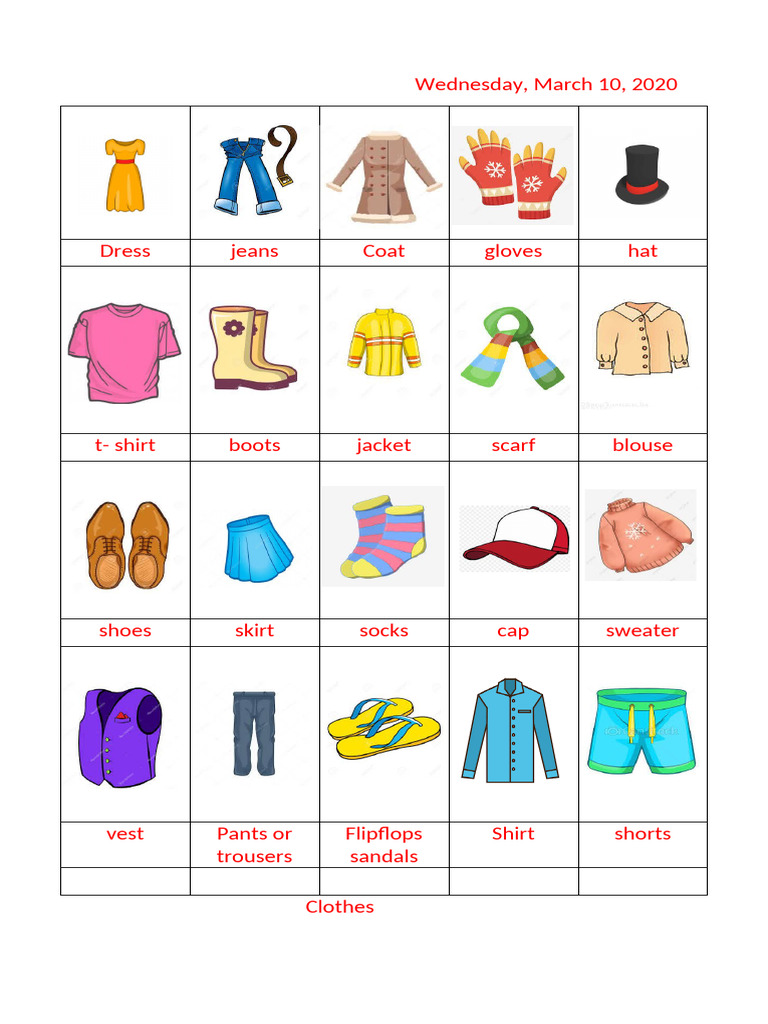 Clothes Vocabulary | PDF