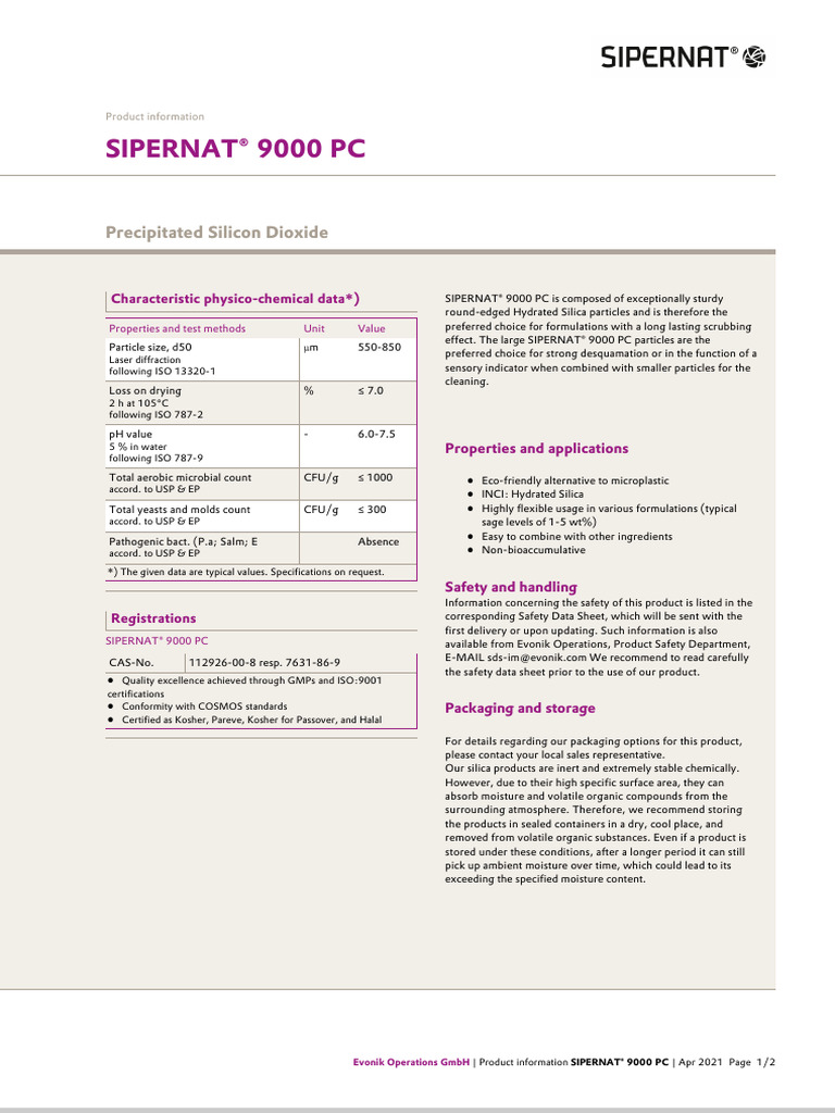 SIPERNAT 9000 PC EN EN Asset 366313 | PDF | Materials