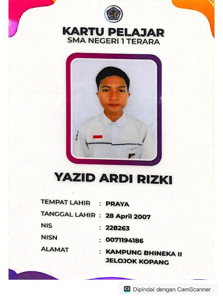 Kartu Pelajar Yazid Ardi Rizki | PDF