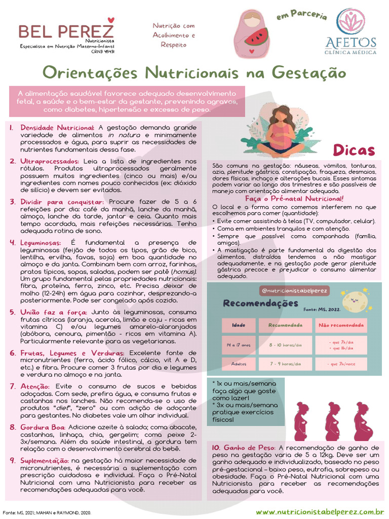 orientações nutricionais para gestantes_Nutri Bel Perez_Afetos | PDF ...
