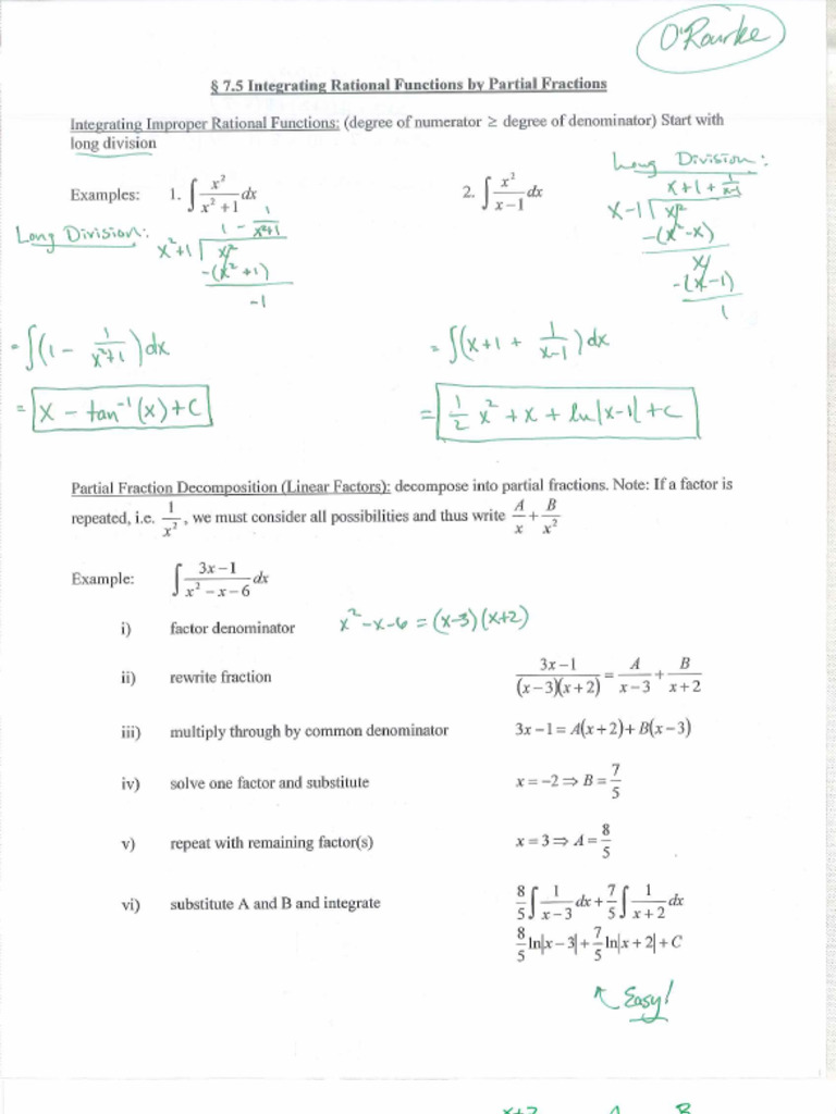 7 5+Notes+-+Integrating+Rational+Functions+by+Partial+Fractions | PDF