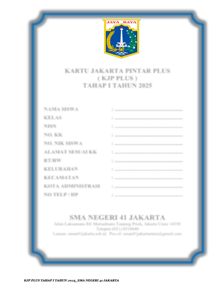 Form - Berkas KJP Tahap 1 T.2025 (Sman41) - 1 | PDF