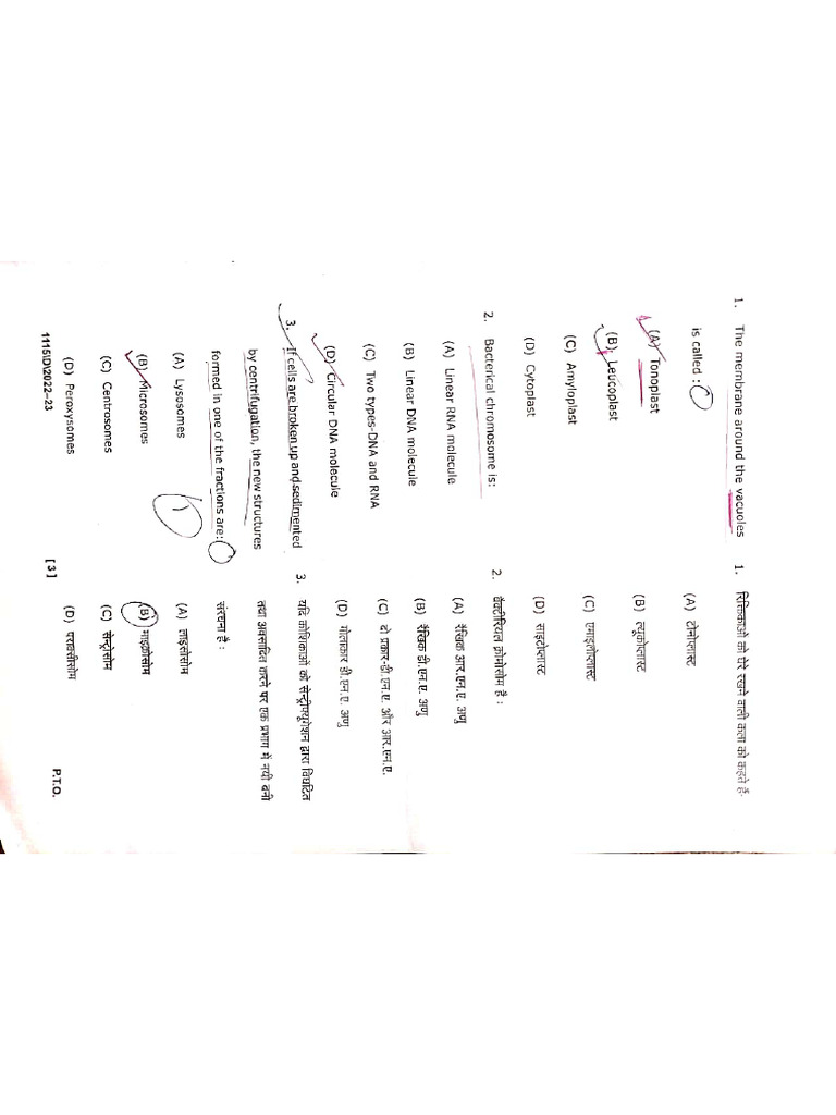 Cell Bio Semester - 1 Question Paper | PDF