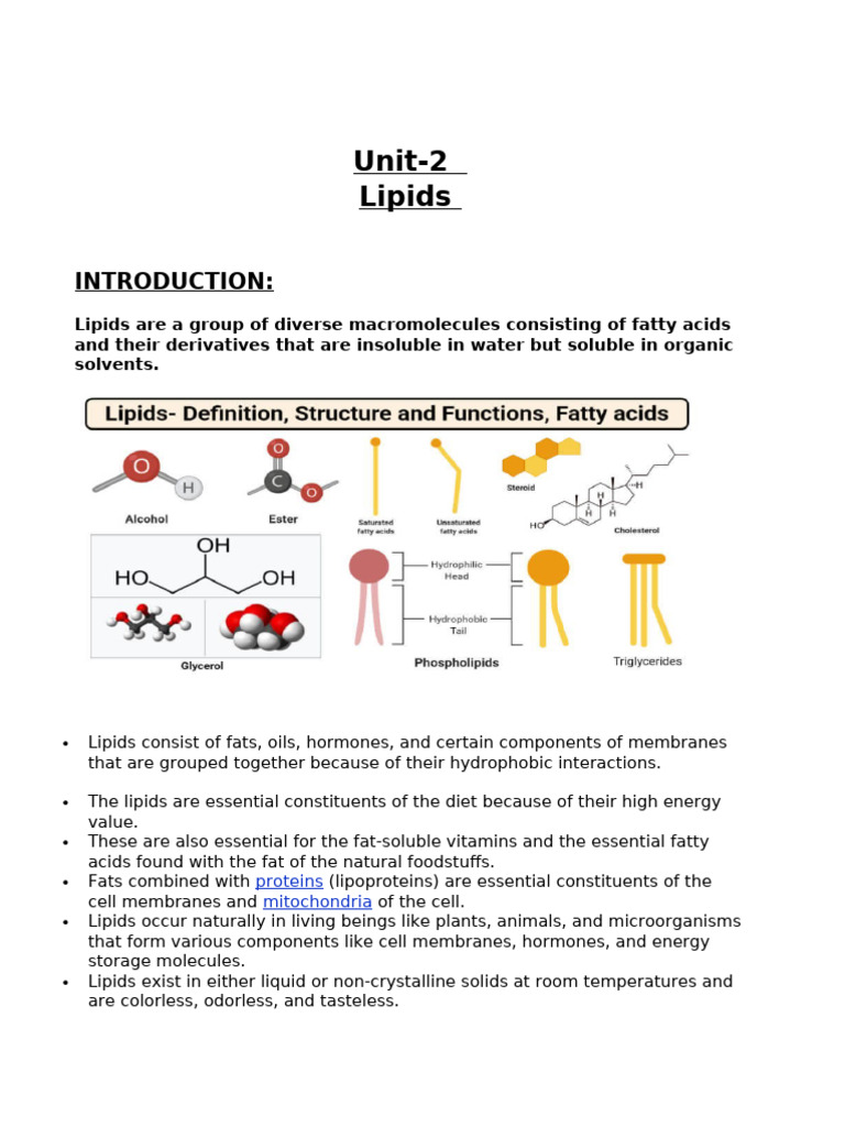 Biochemistry Lipids Unit-2 Notes | PDF | Fatty Acid | Lipoprotein